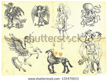 Collection Mythical Characters Known Ancient Greek Stock Vector ...